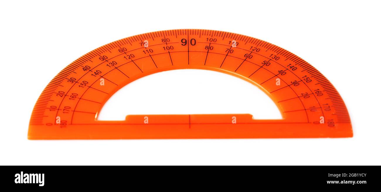 Orange protractor ruler, isolated on white Stock Photo - Alamy