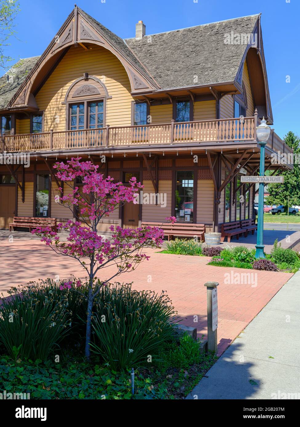 The historic train depot built in 1881 at Dayton, Washington, USA - May ...