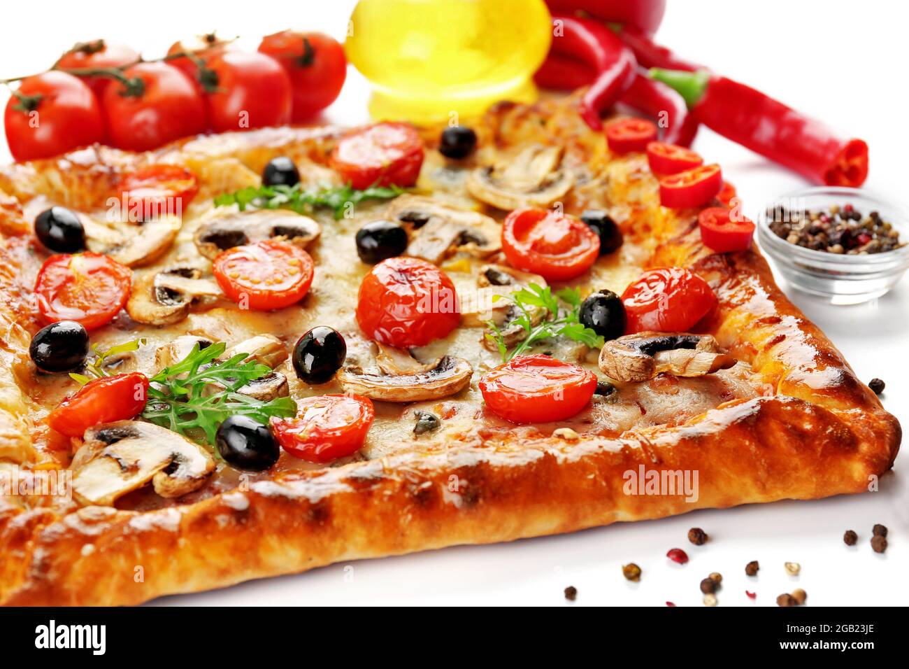 Freshly homemade pizza on white background Stock Photo - Alamy