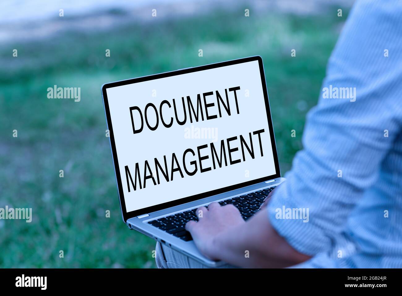 Hand writing sign Document Management. Business showcase Computerized ...