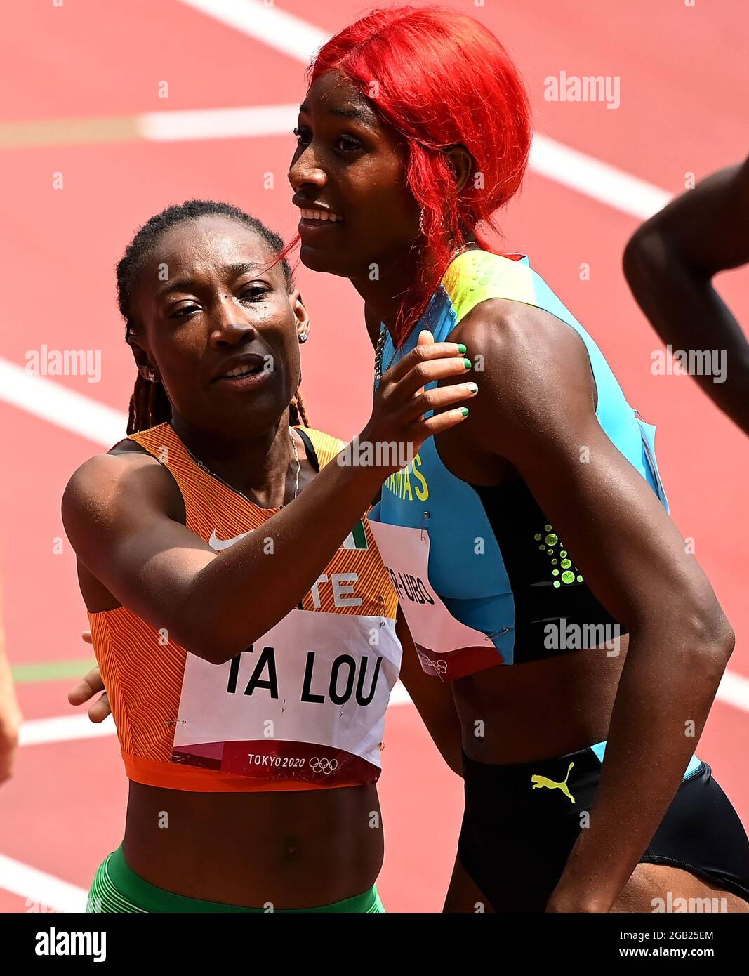 Tokyo, Japan. 2nd Aug, 2021. Marie-Josee Ta Lou (L) of Cote d'Ivoire ...