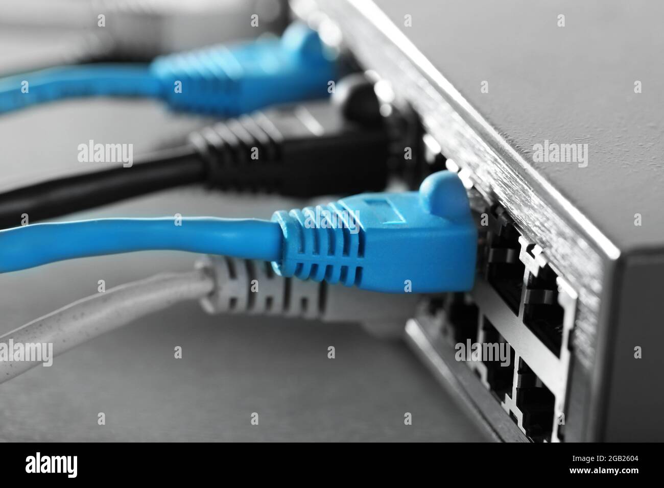 Ethernet cables connected to network switch, close up Stock Photo - Alamy