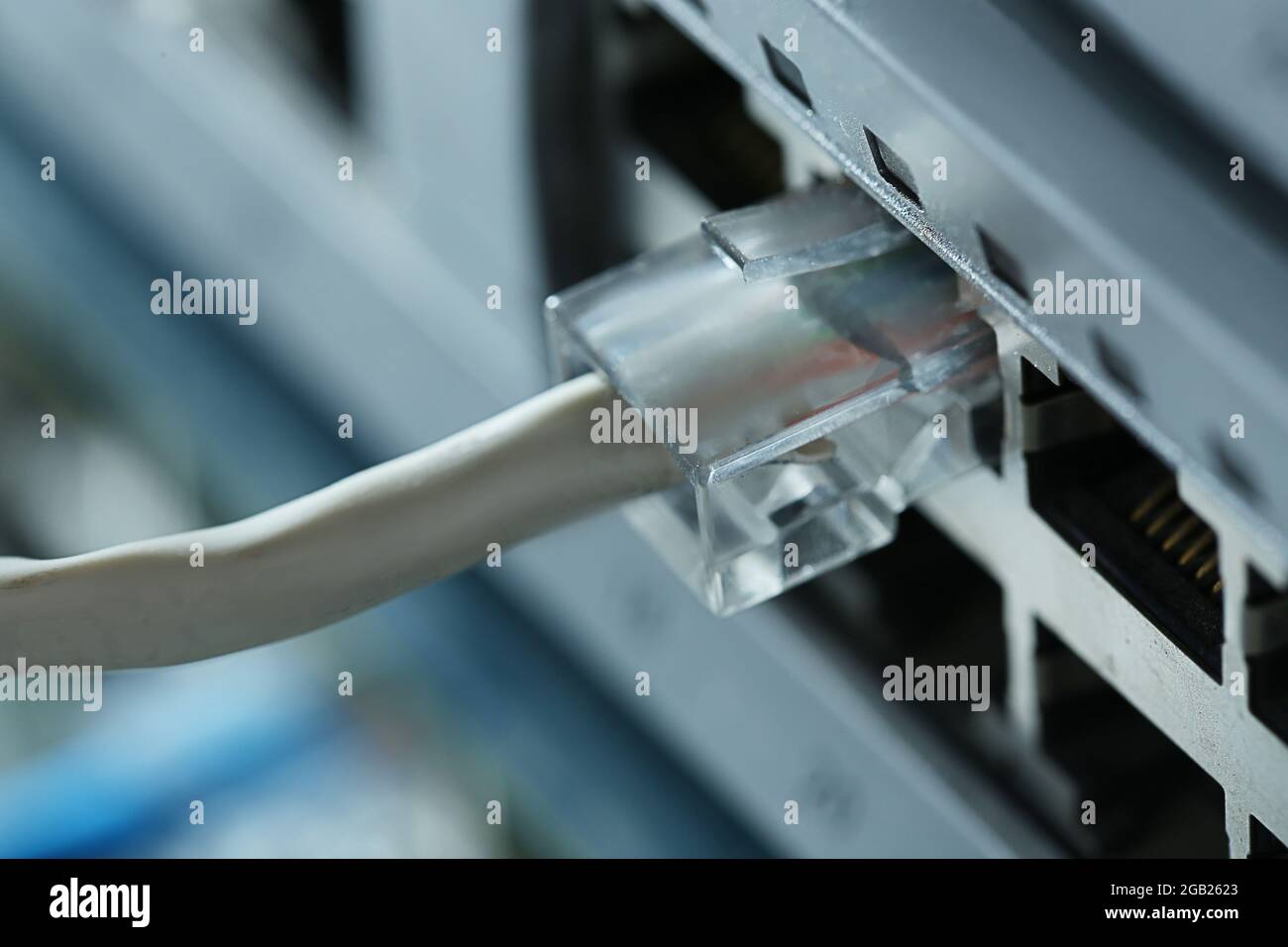 Ethernet cable connected to network switch, close up Stock Photo - Alamy