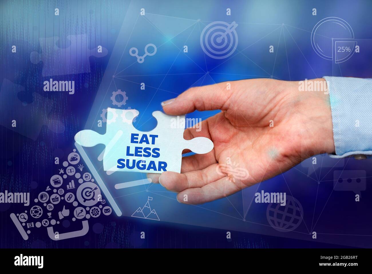 Text showing inspiration Eat Less Sugar. Conceptual photo reducing ...