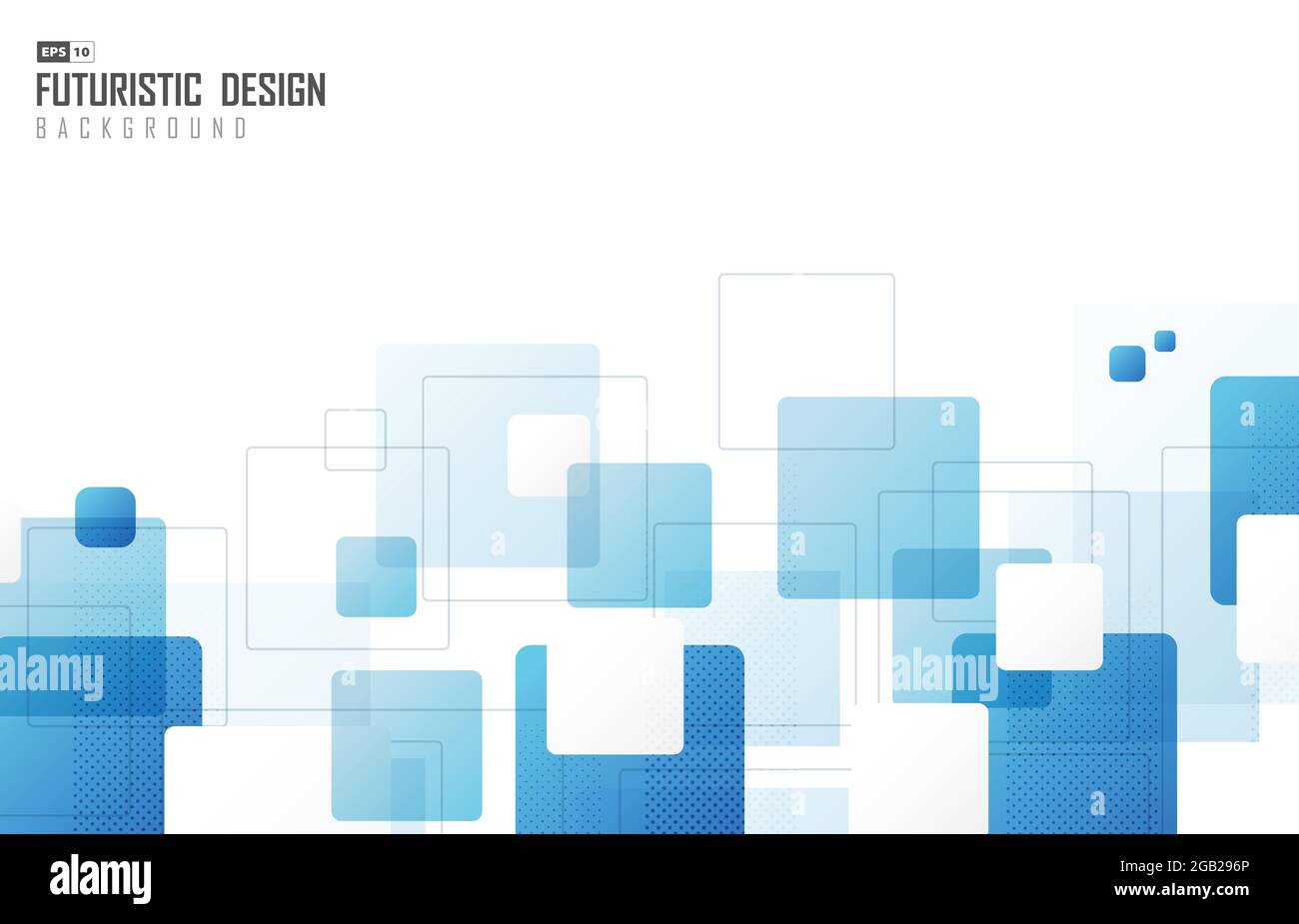 Abstract techno design of blue square matrix with halftone decorative ...