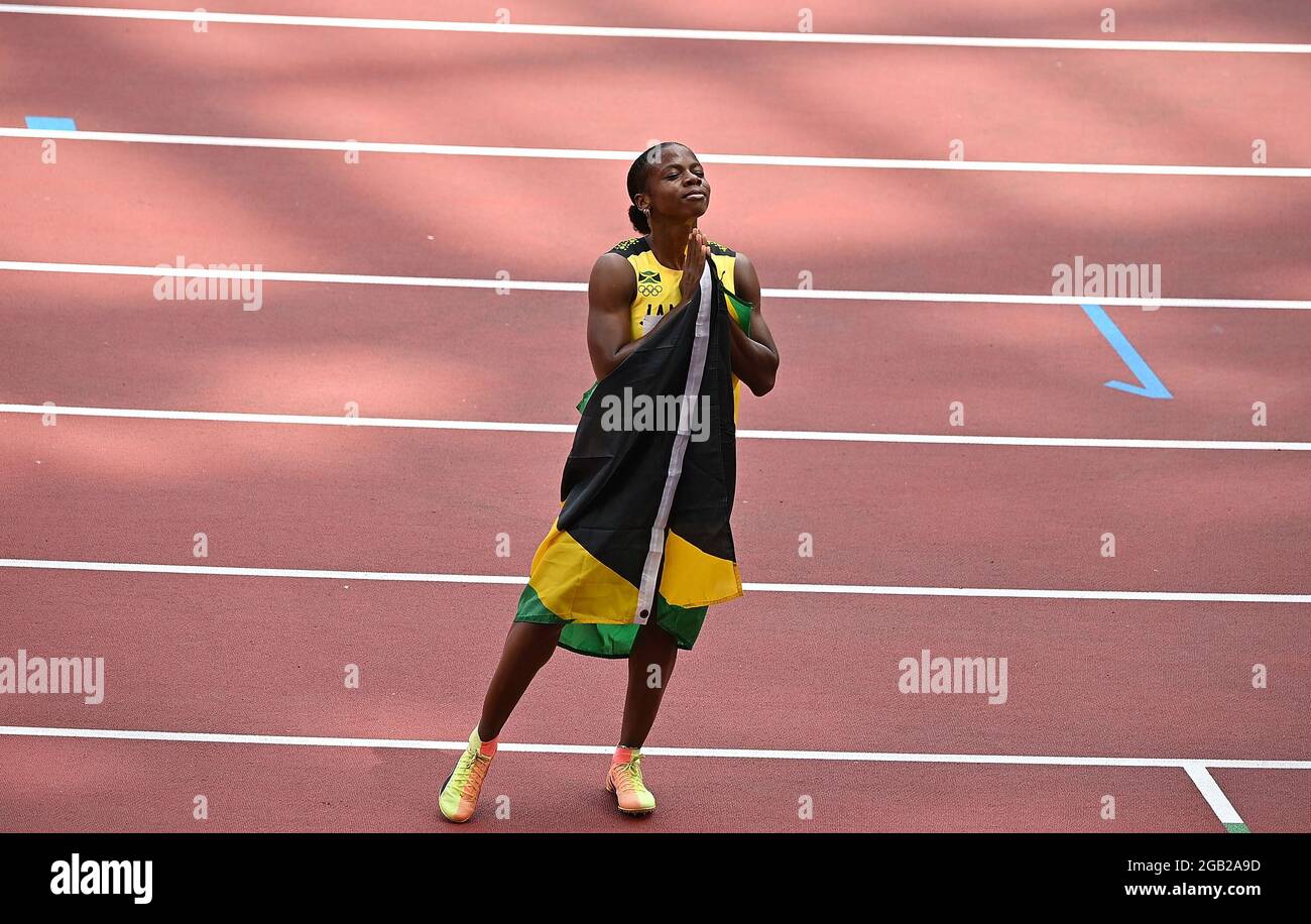 Tokyo, Japan. 2nd Aug, 2021. Megan Tapper of Jamaica celebrates after ...
