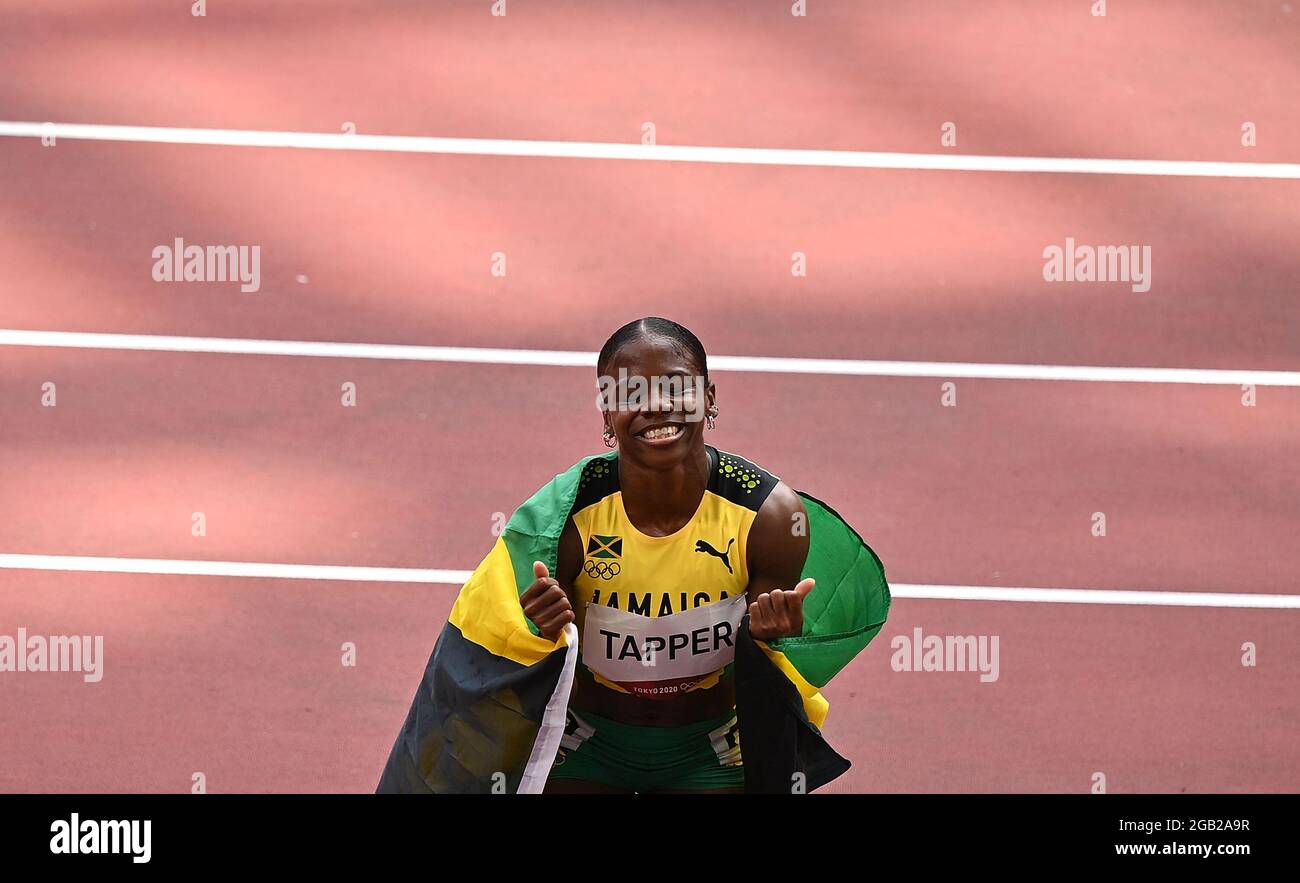 Tokyo, Japan. 2nd Aug, 2021. Megan Tapper of Jamaica celebrates after ...