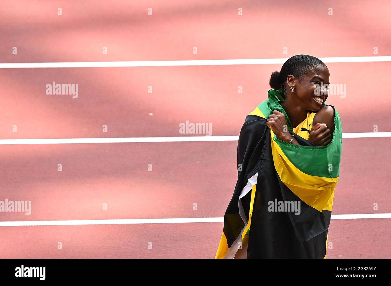Tokyo, Japan. 2nd Aug, 2021. Megan Tapper of Jamaica celebrates after ...