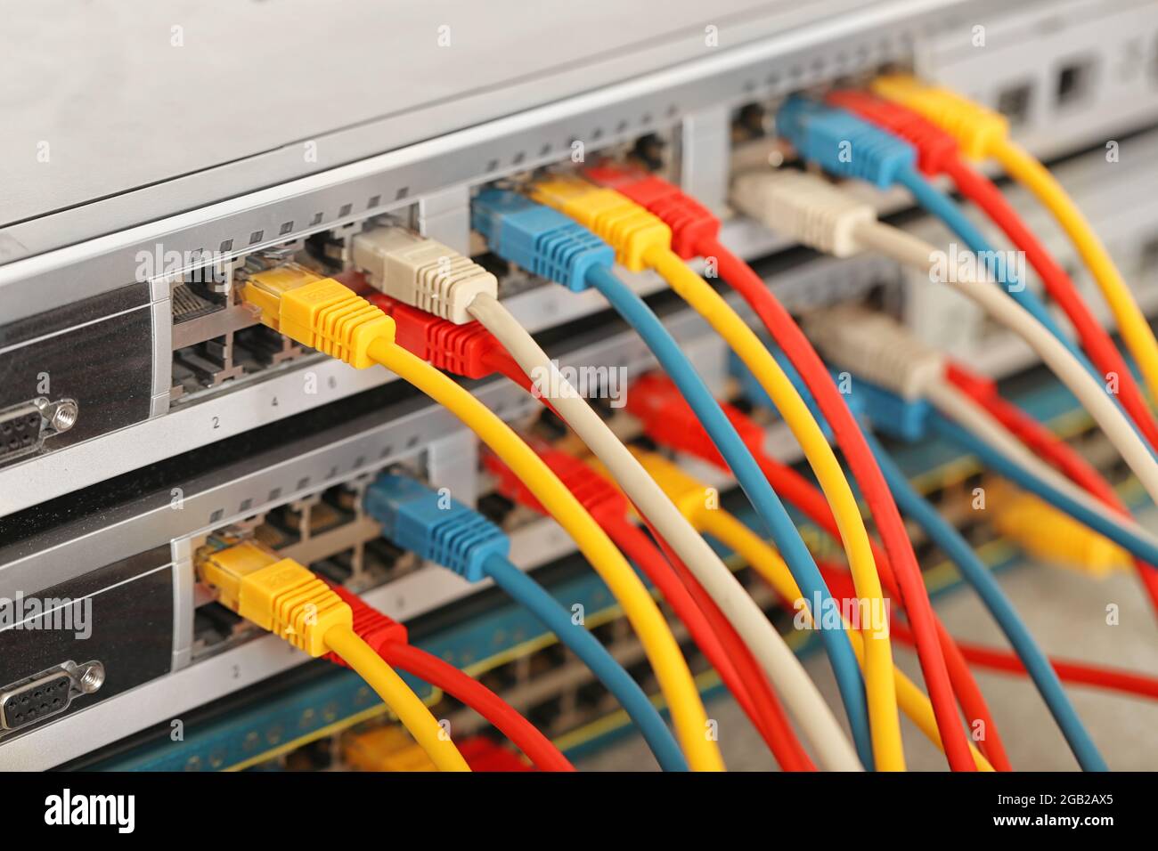 Ethernet cables connected to network switch, close up Stock Photo - Alamy