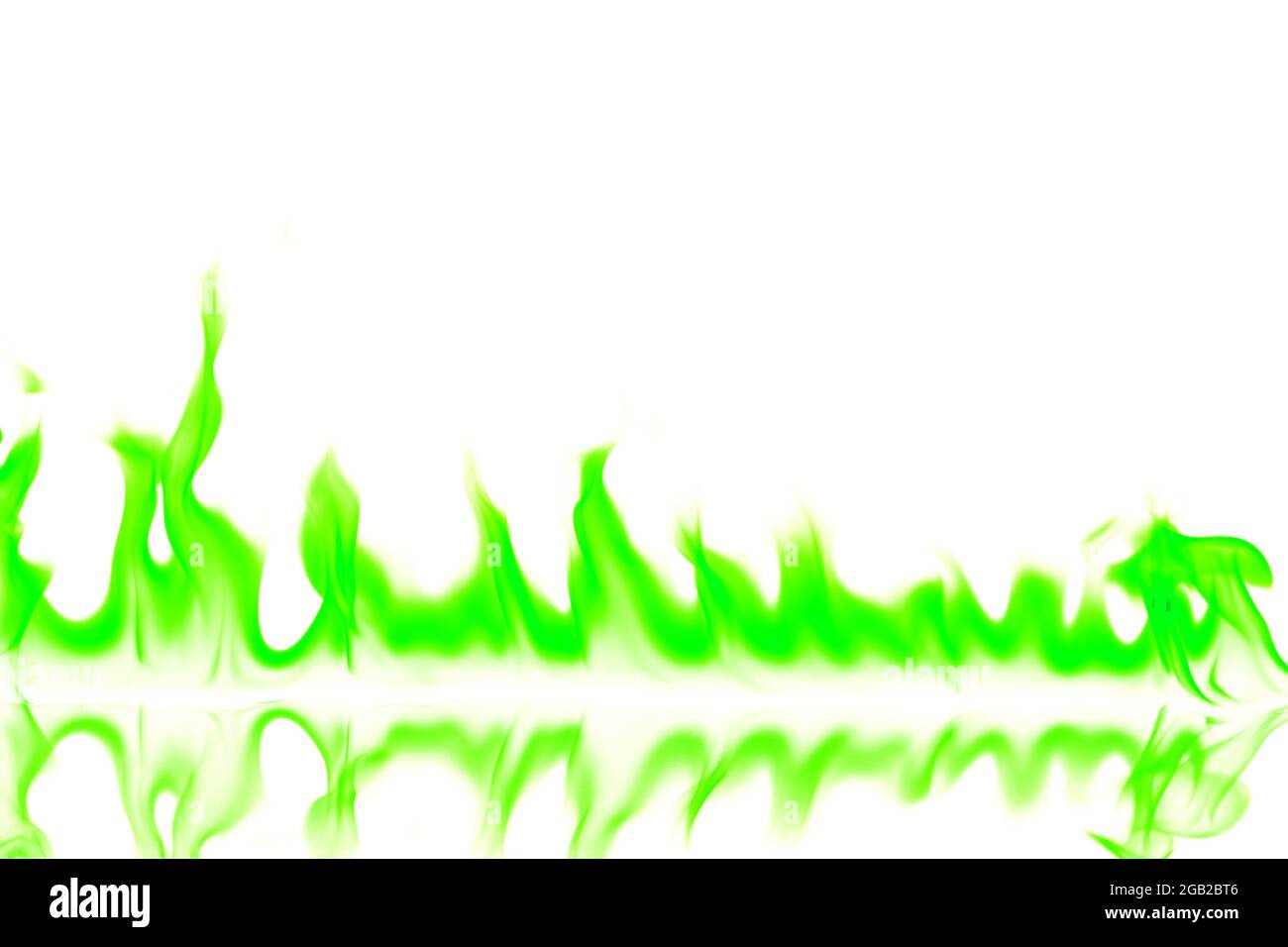 Green fire flames isolated on white background Stock Photo - Alamy