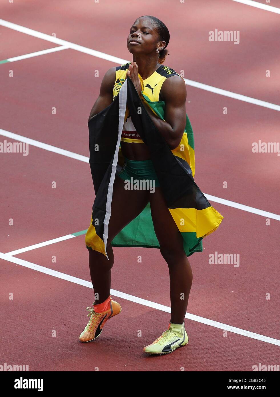 Tokyo, Japan. 01st Aug, 2021. Jamaica's Megan Tapper celebrates winning ...