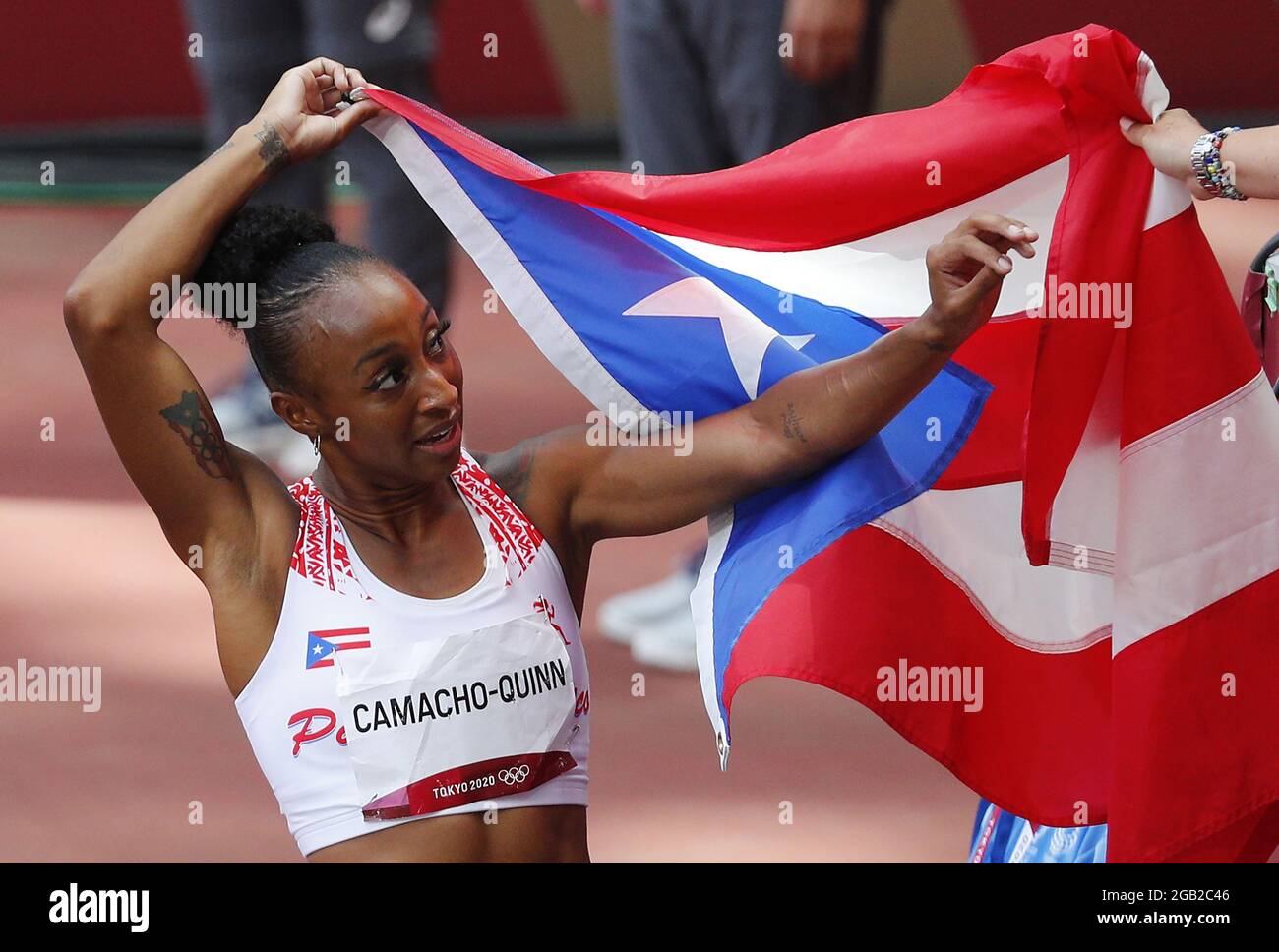 Tokyo, Japan. 01st Aug, 2021. Puerto Rico's Jasmine Camacho-Quinn waves ...