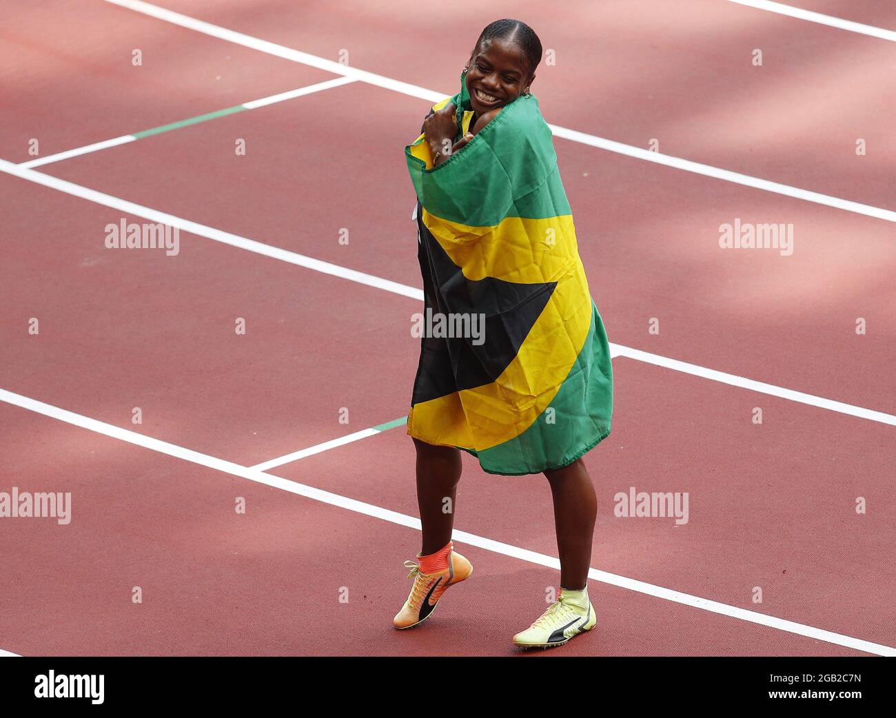 Tokyo, Japan. 01st Aug, 2021. Jamaica's Megan Tapper celebrates winning ...