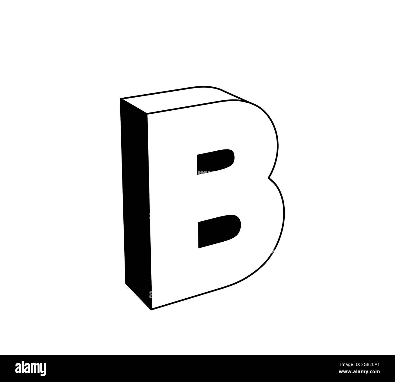letter b, 3d black and white illustration isolated on white background ...