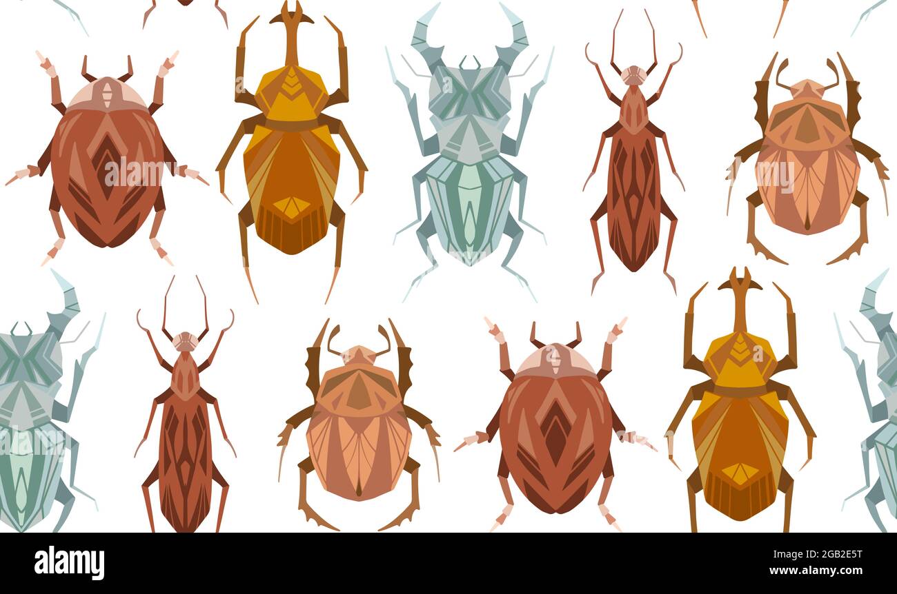 Seamless pattern with geometric insects in row on white background ...