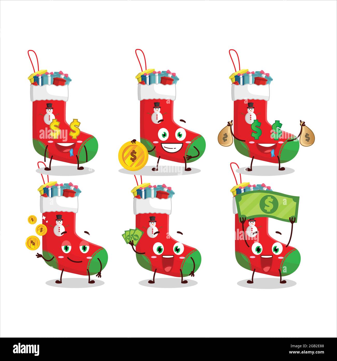 Christmas socks with giftbox cartoon character with cute emoticon bring ...