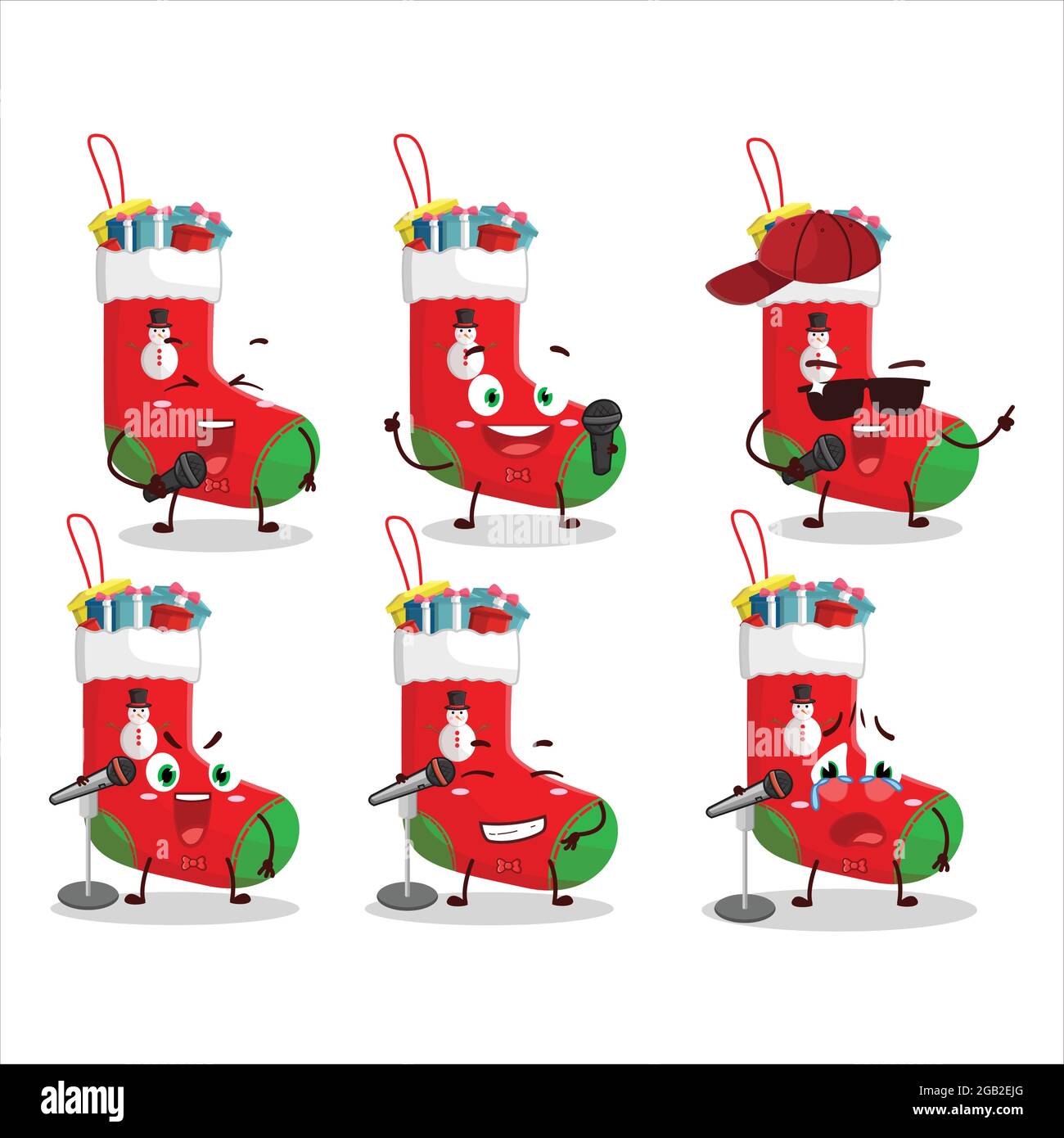 A Cute Cartoon design concept of christmas socks with giftbox singing a ...
