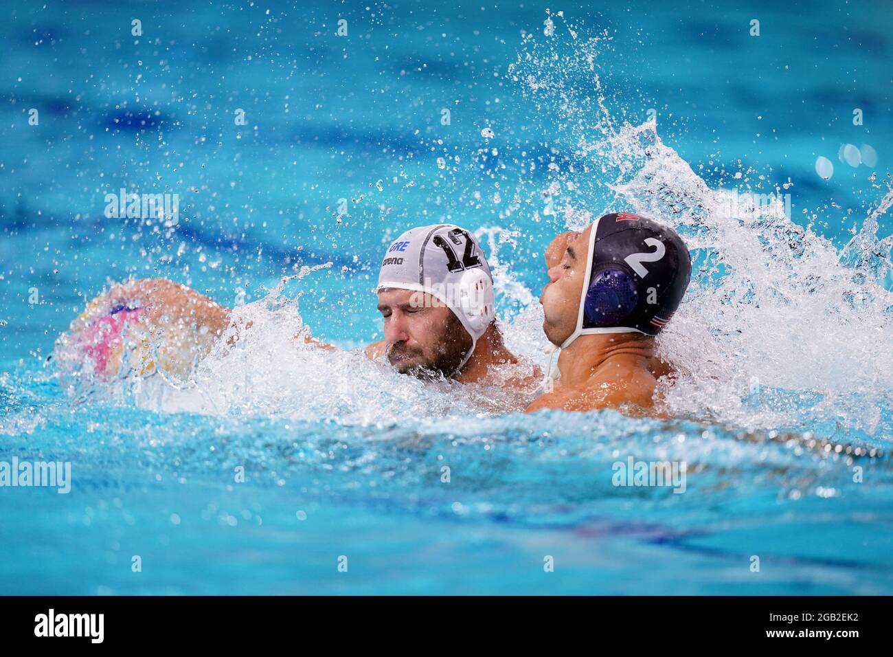USA's Johnny Hooper (right) and Greece's Angelos Vlachopoulos during ...
