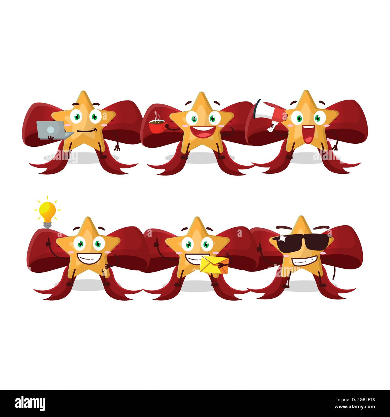 Red bow with star cartoon character with various types of business ...