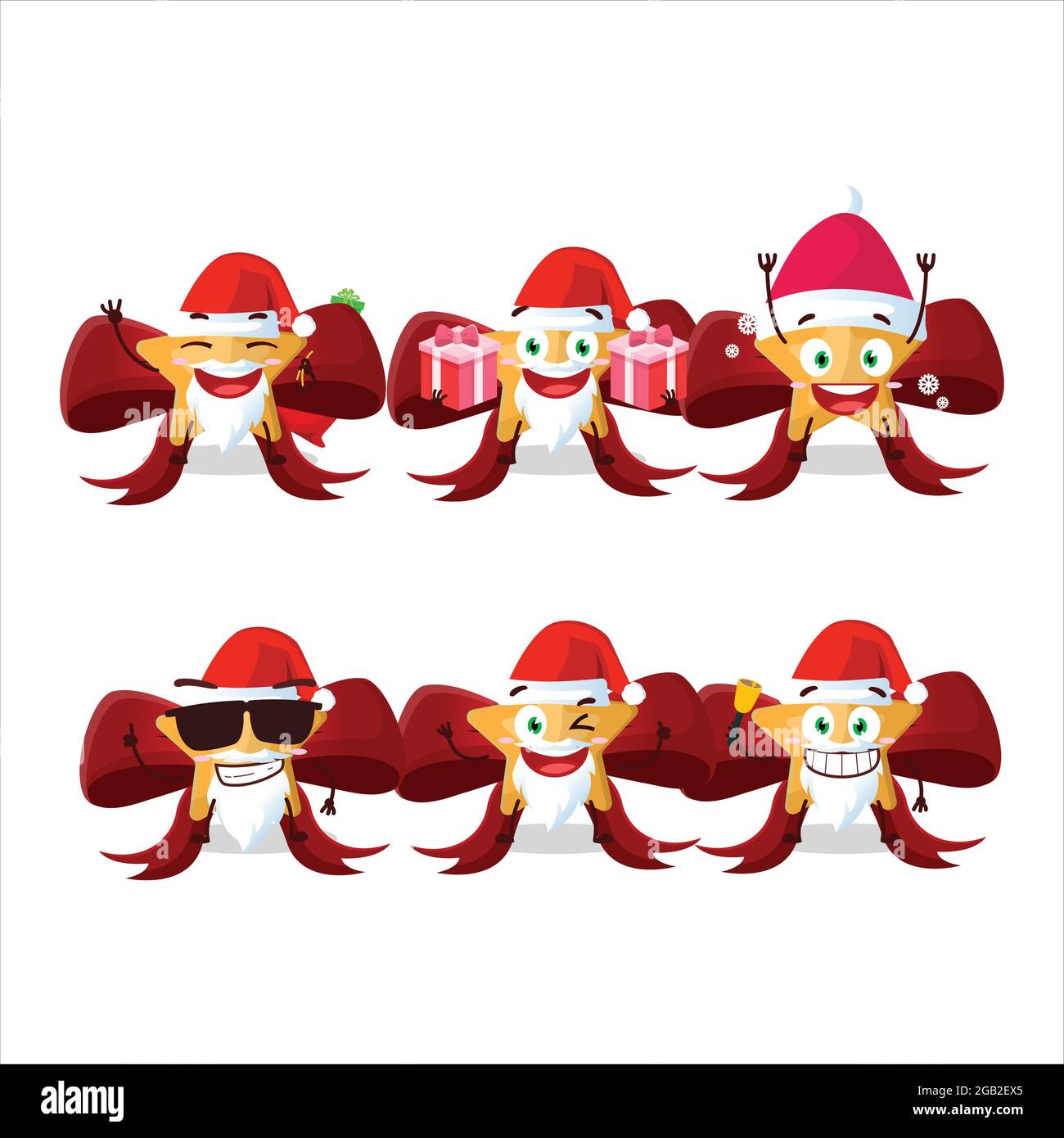 Santa Claus emoticons with red bow with star cartoon character. Vector ...