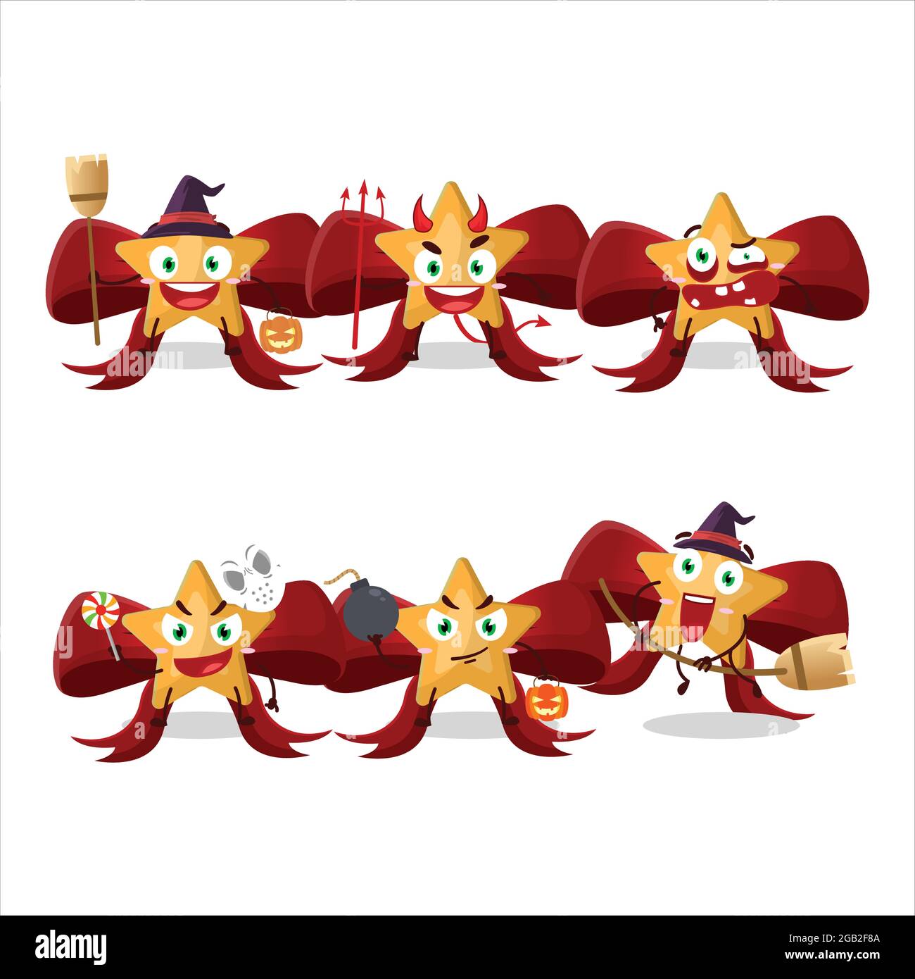 Halloween expression emoticons with cartoon character of red bow with ...