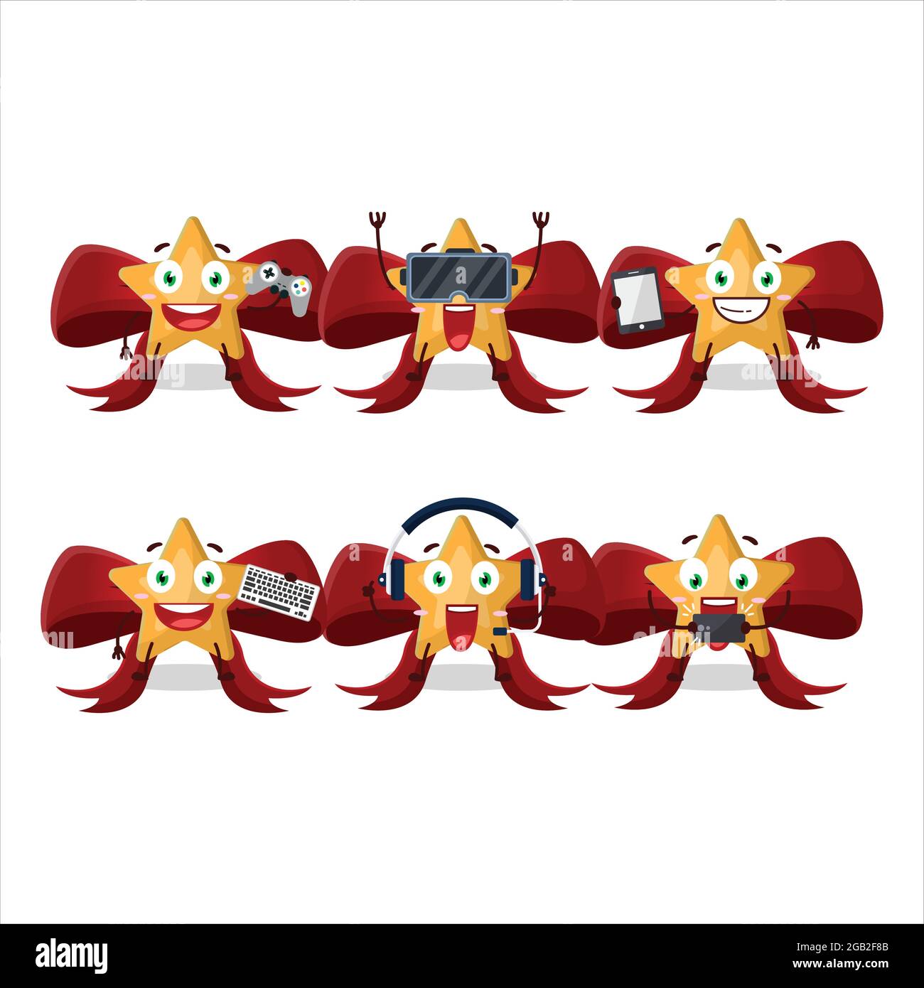 Red bow with star cartoon character are playing games with various cute ...