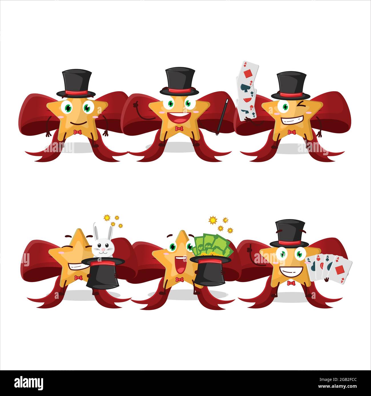 A red bow with star Magician cartoon character perform on a stage ...