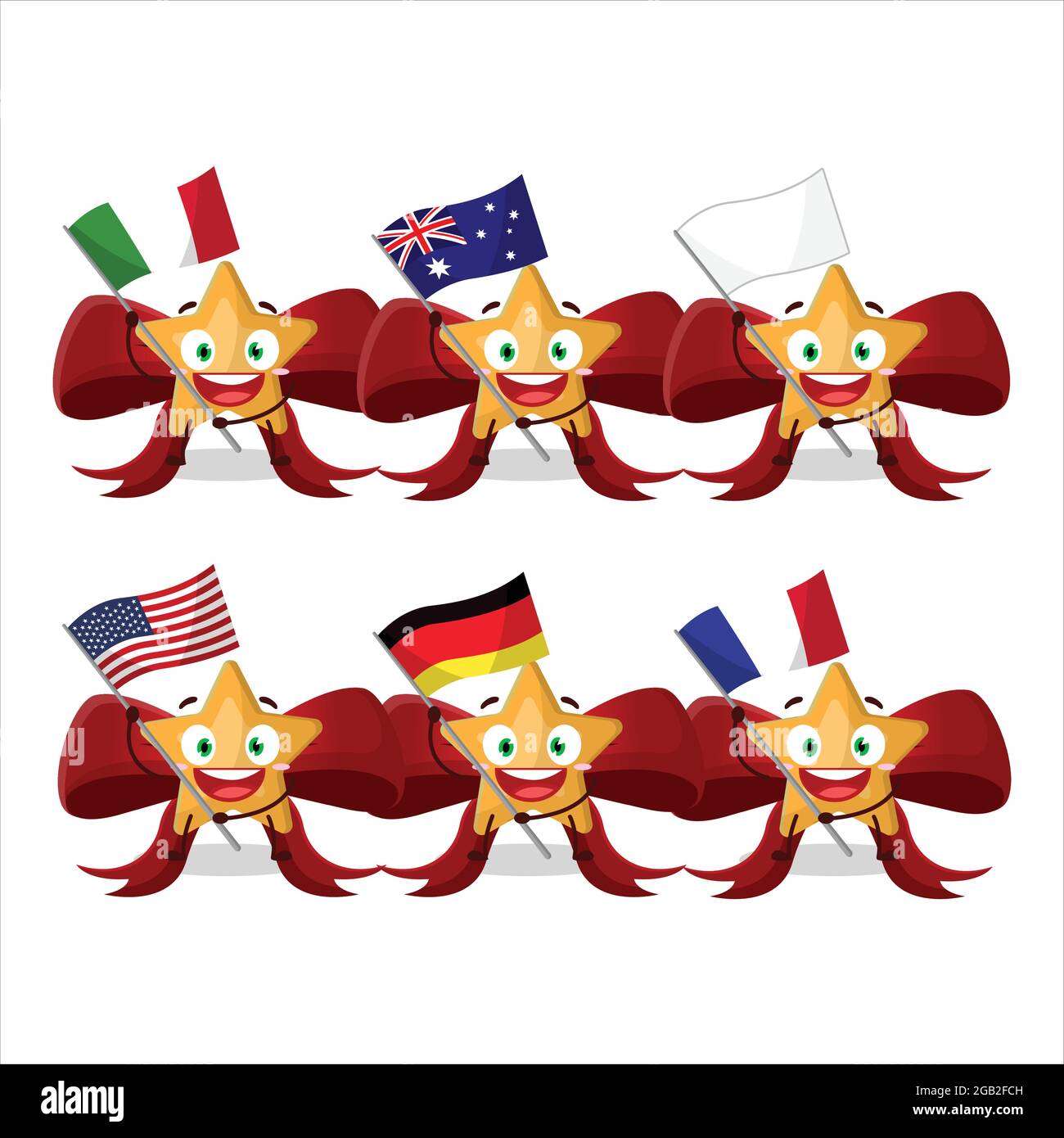 Red bow with star cartoon character bring the flags of various ...