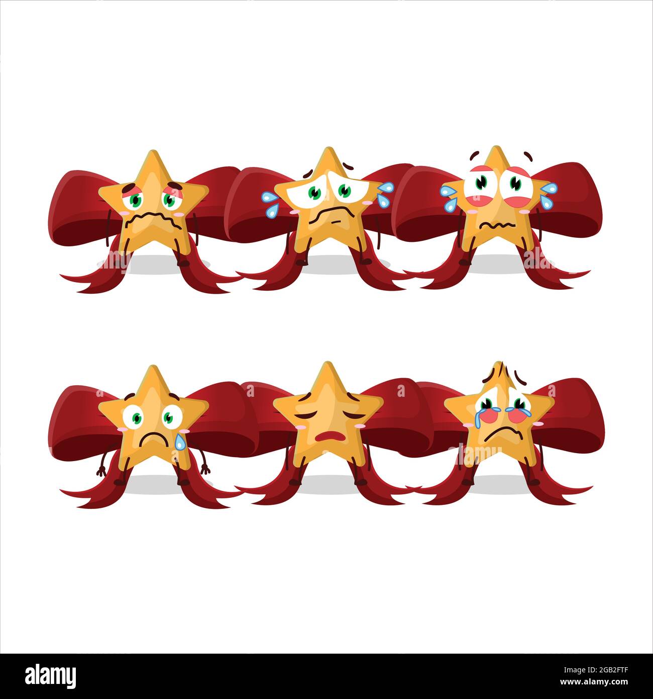 Red bow with star cartoon character with sad expression. Vector ...