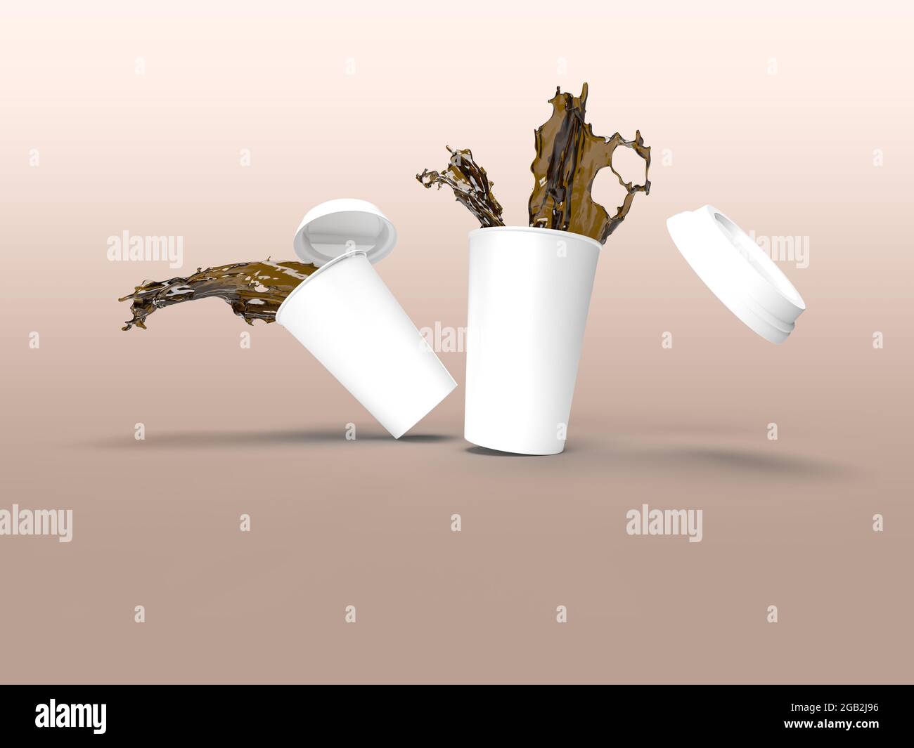 3d rendering image of spilled coffee mugs Stock Photo - Alamy