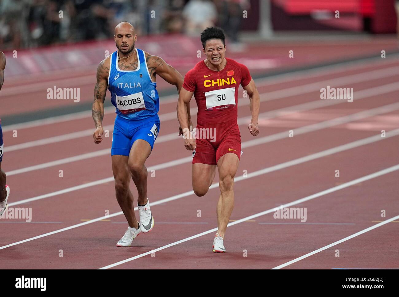 August 1, 2021: Lamont Marcell Jacobs and Bingtian Su during 100 meter for men at the Tokyo ...