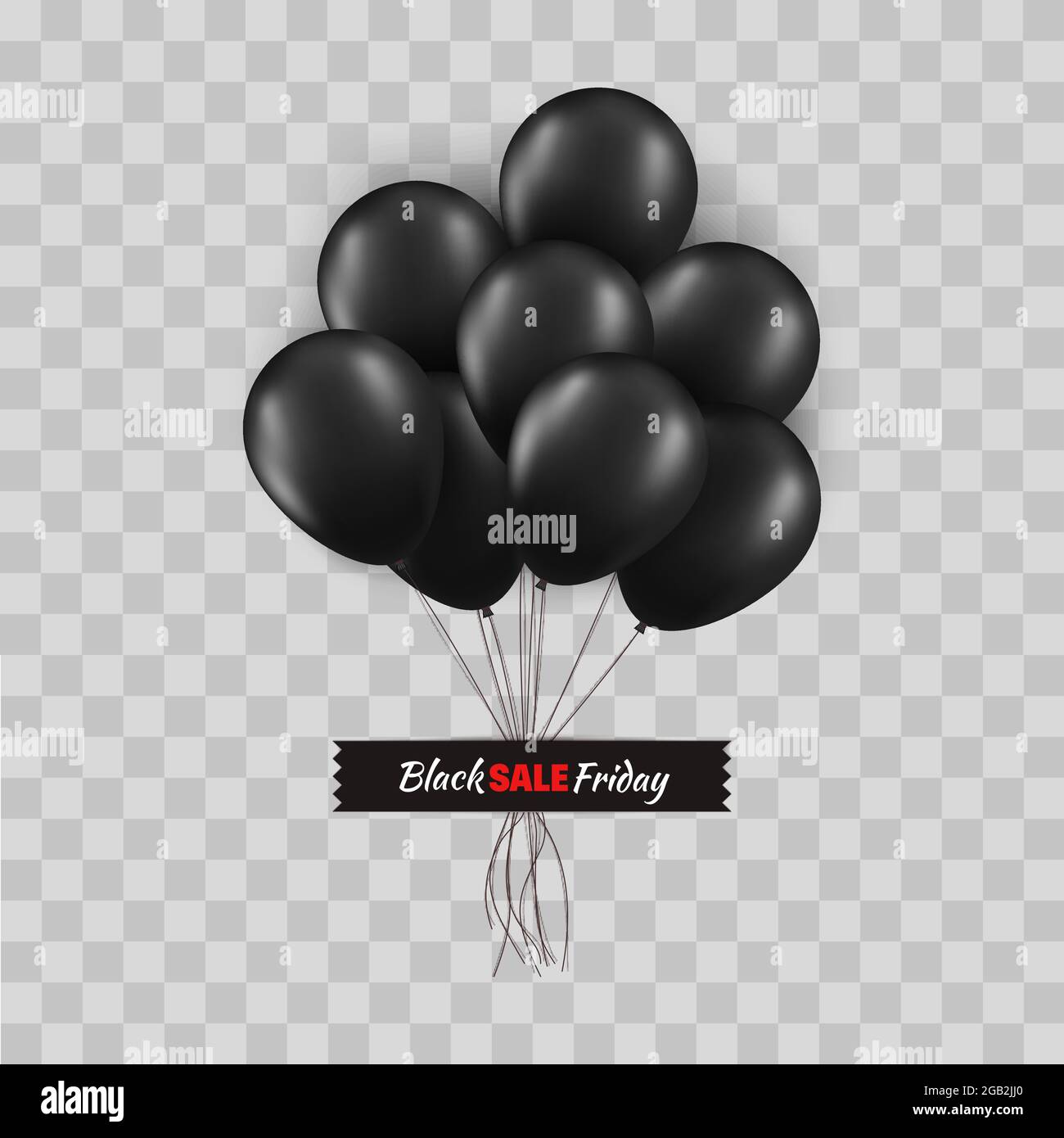Black friday promo concept. Bunch of black balloons with strings glued ...