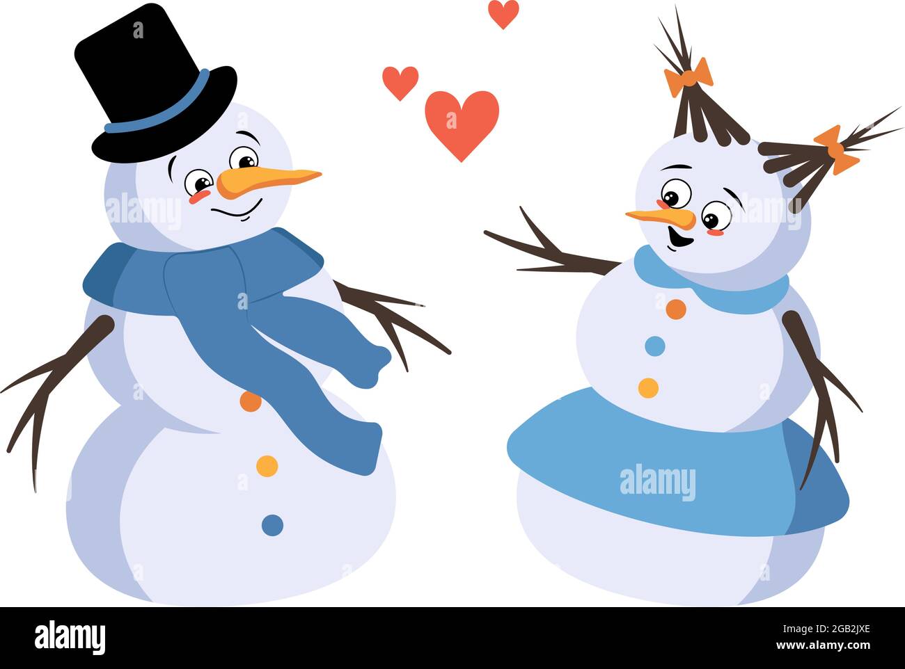 Cute Christmas snowman and snow woman with love emotions Stock Vector ...