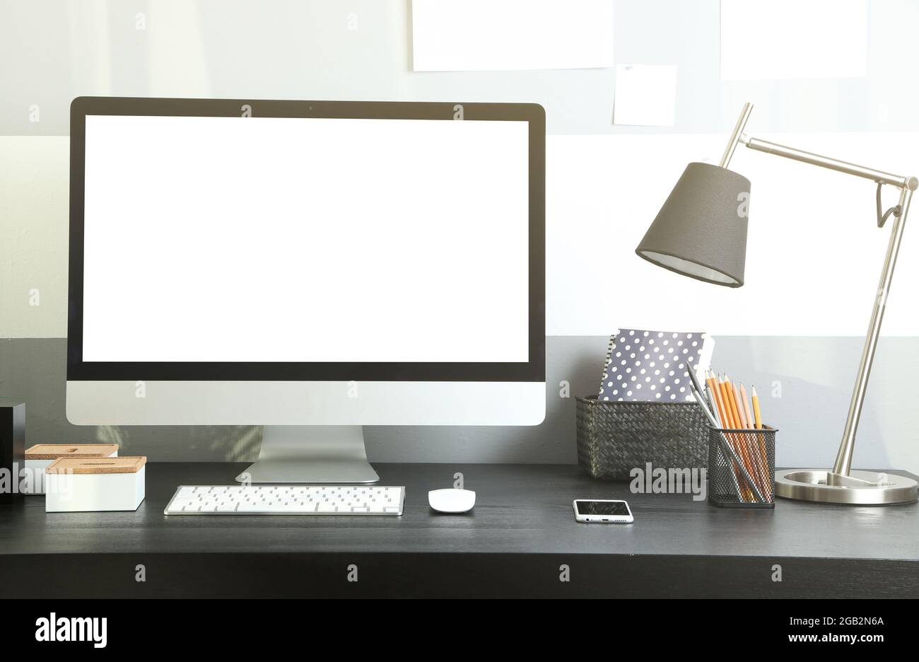 Comfortable workplace with modern computer Stock Photo - Alamy