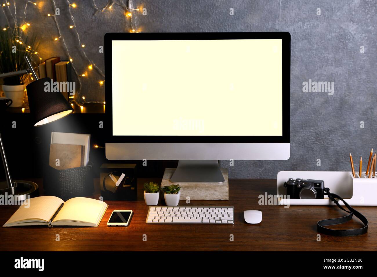 Comfortable workplace with modern computer Stock Photo - Alamy