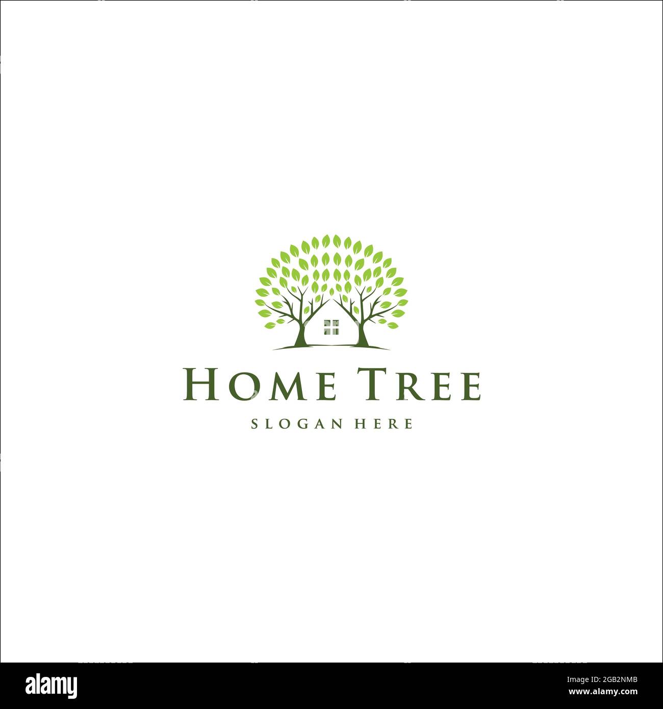 Home Tree Logo. Combination home and double tree Stock Photo - Alamy