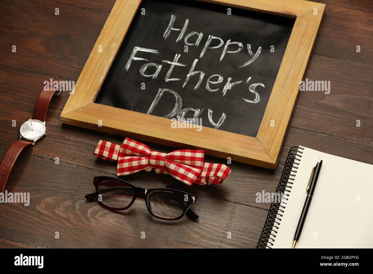 Happy Father's Day set of things on wooden background Stock Photo - Alamy