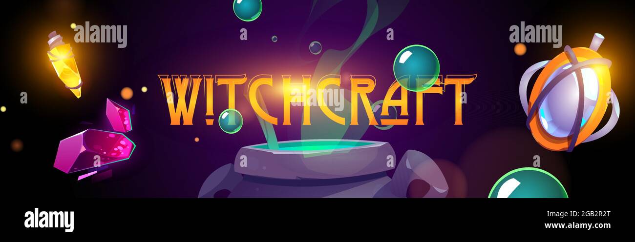 Witchcraft cartoon banner with magic cauldron Stock Vector Image & Art ...
