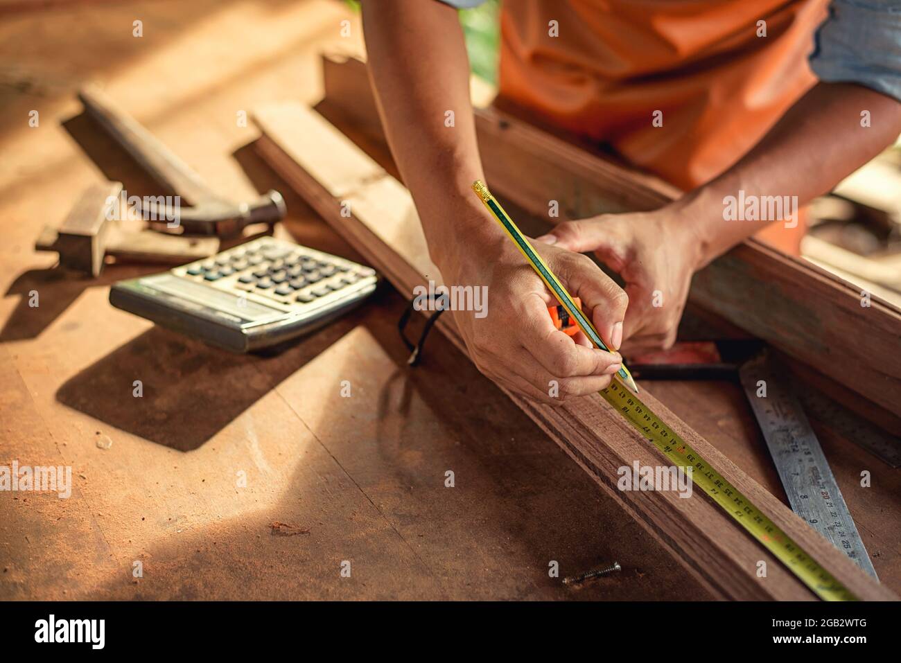 Carpenter Woodwork and furniture making in carpentry workshop Stock ...