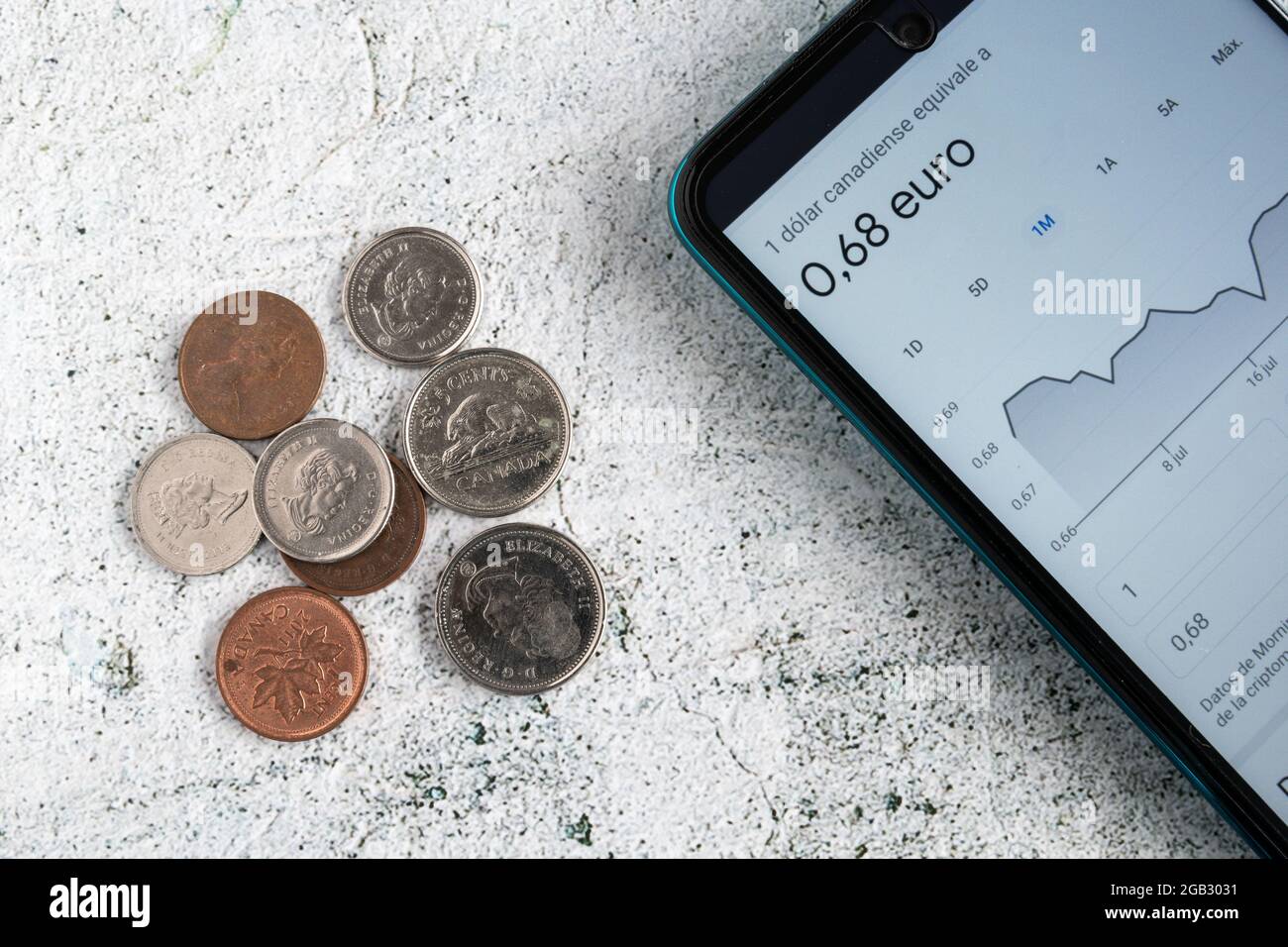 Canadian dollar currency exchange on light background Stock Photo - Alamy