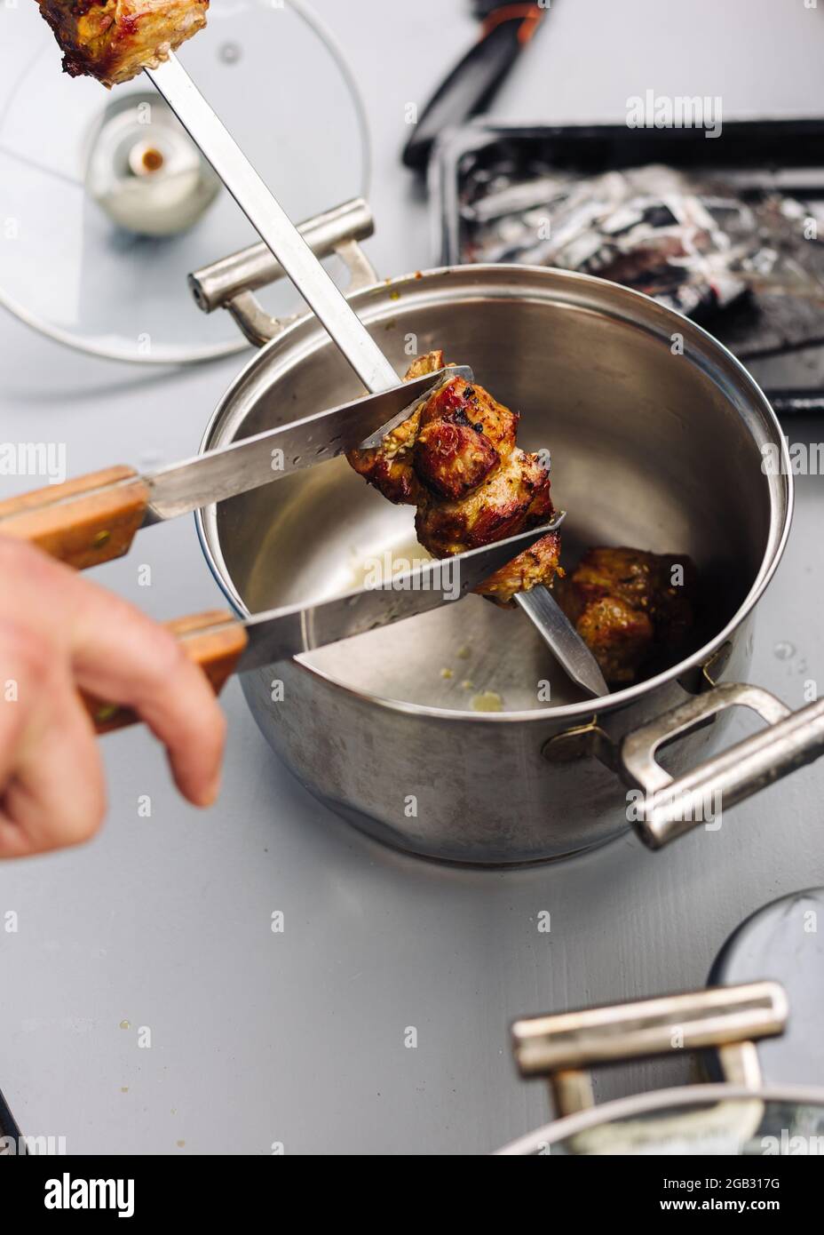 The kebab is removed from the skewer Stock Photo - Alamy