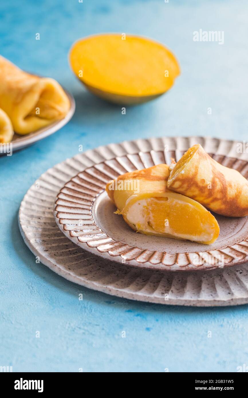 Sticky rice and mango crepe cake roll , Hong Kong , Thai food style in ...