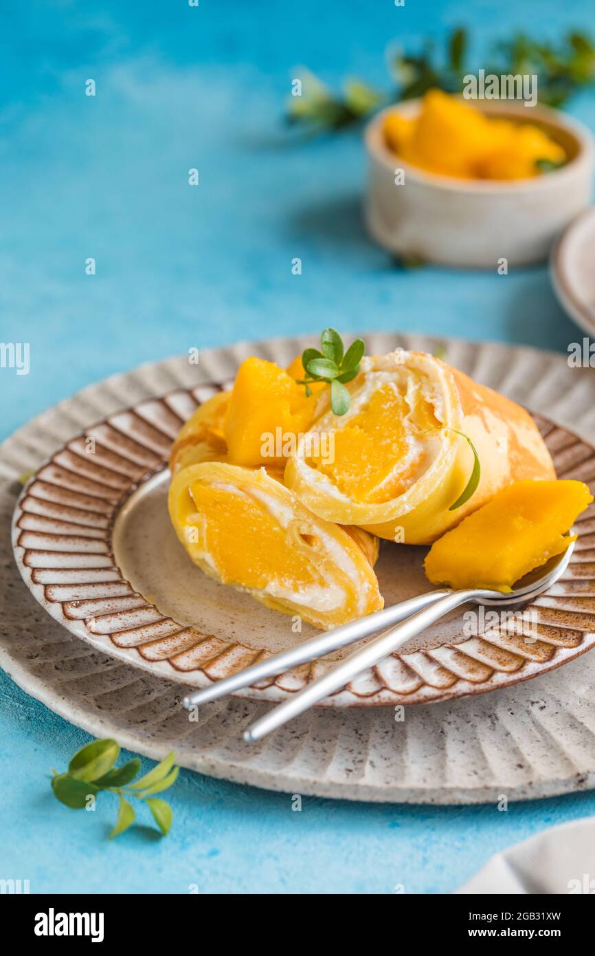 Sticky rice and mango crepe cake roll , Hong Kong , Thai food style in ...