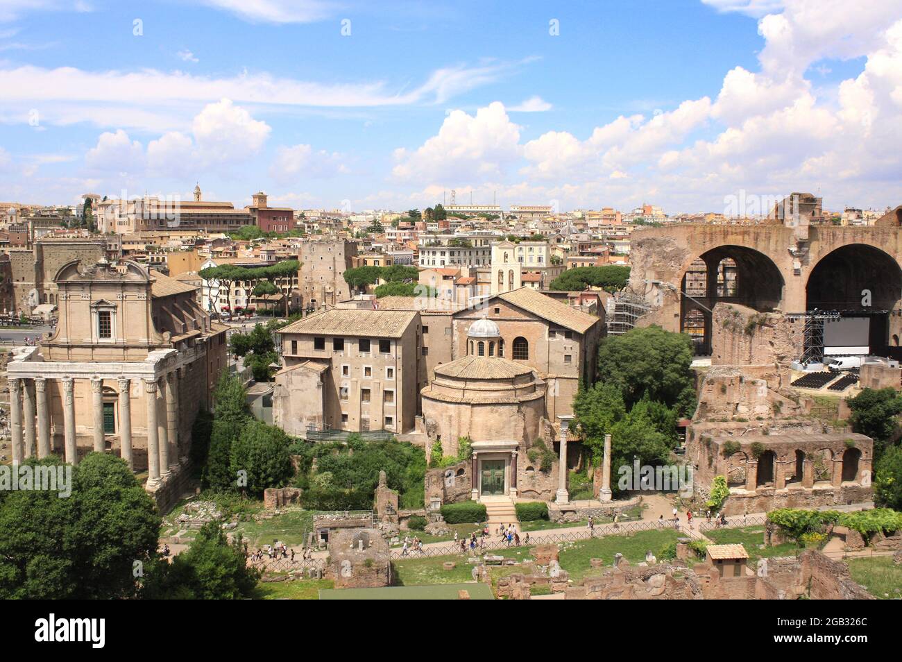 Aerial view on Roman forum - the center in ancient Rome. Temple of ...