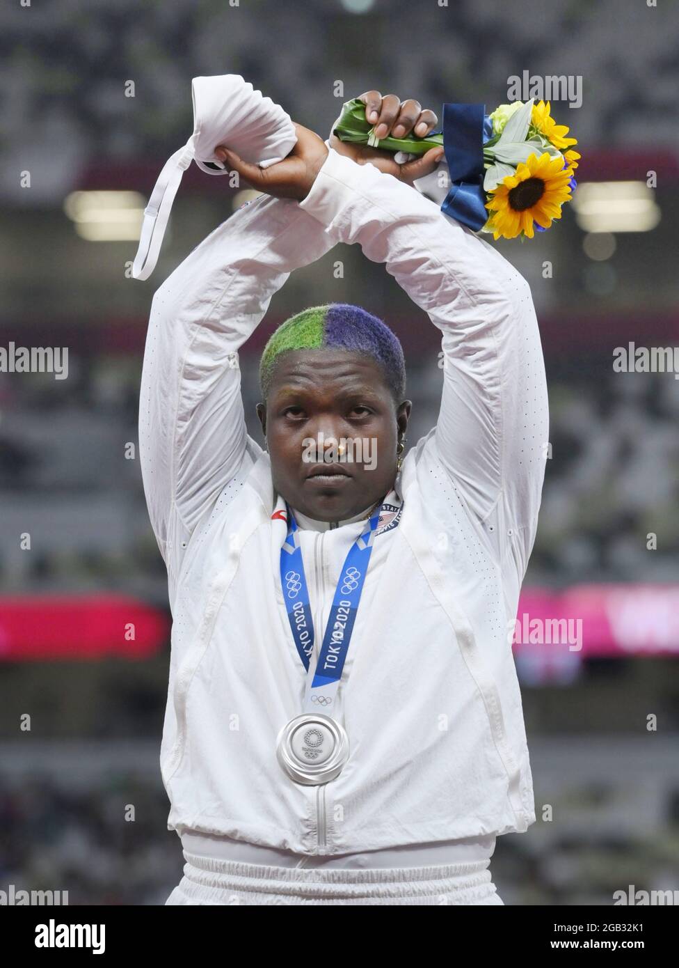 Raven Saunders of the United States poses with her silver medal during ...