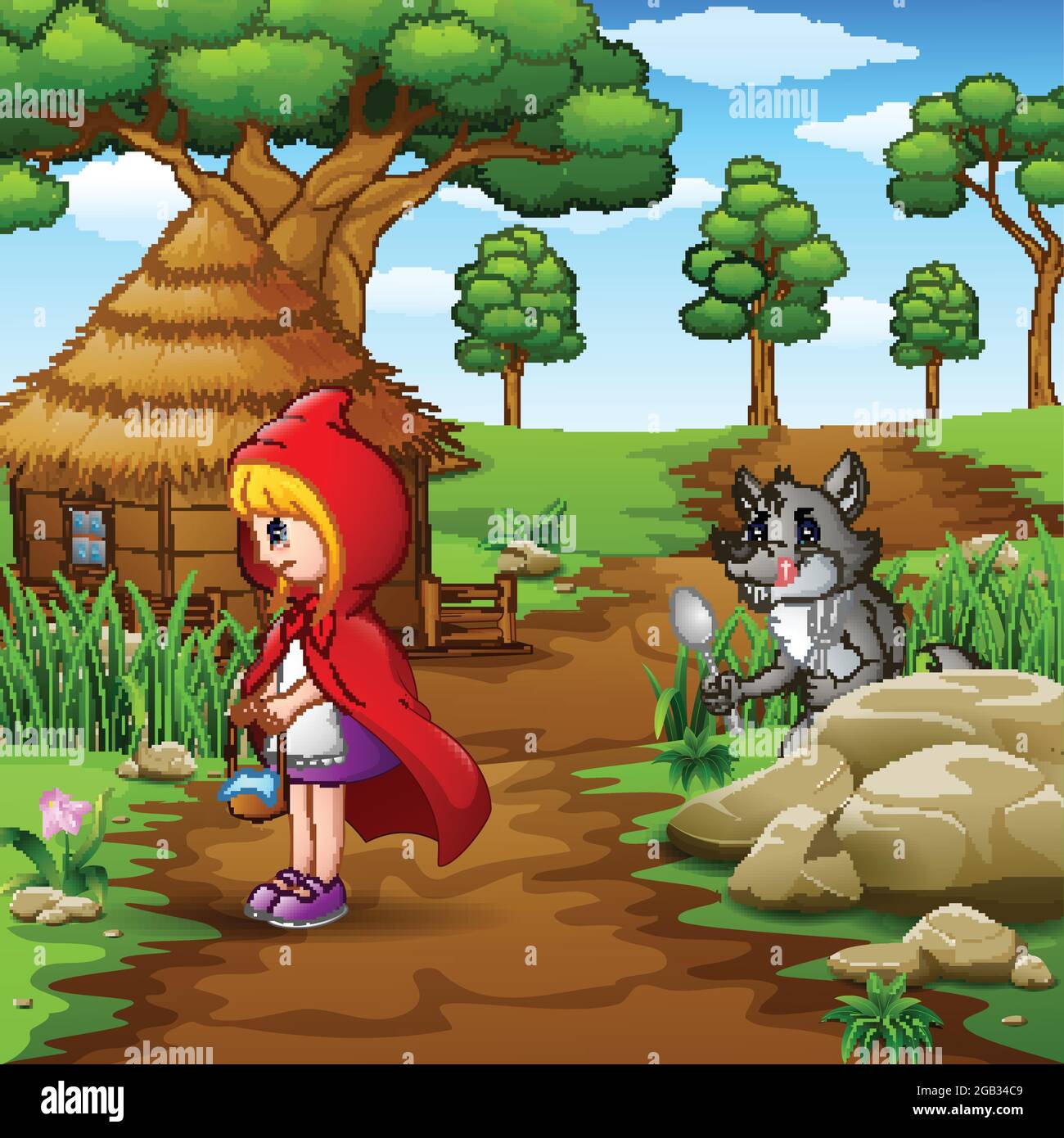 Little girl red hooded scouted wolves Stock Vector Image & Art - Alamy