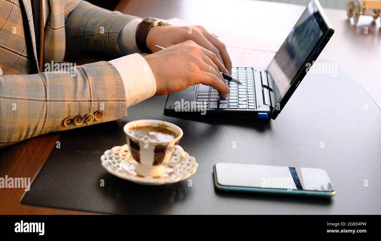 business man work with computer on the office desk Stock Photo - Alamy
