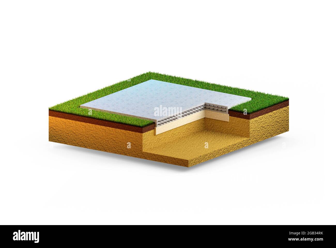 slab-on-grade base - isolated cgi industrial 3D illustration Stock ...