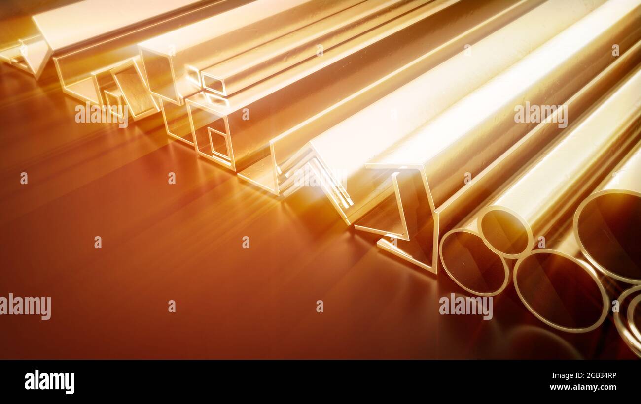 lighting rolled metal and reinforcing bar - industrial 3D rendering ...