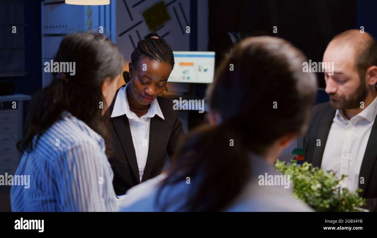 Black african american manager brainstorming company ideas checking ...